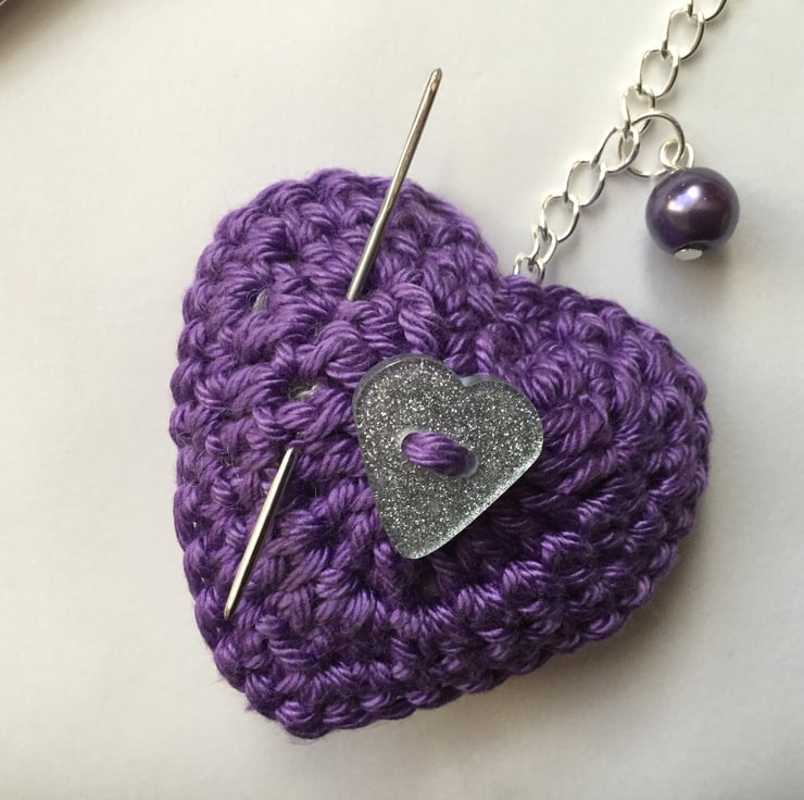 Scissor Keeper Fob with a Crochet Heart in Purple - Folksy