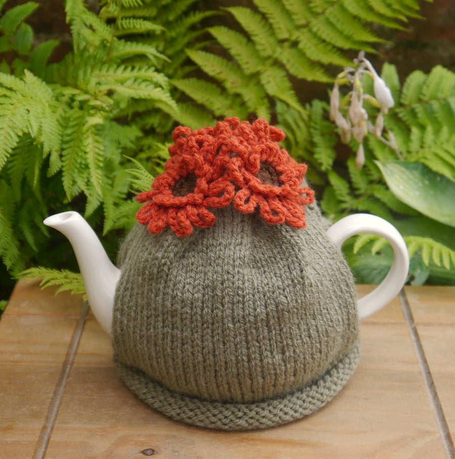 Autumn Flower Tea Cosy, Orange and Taupe Teapot... - Folksy