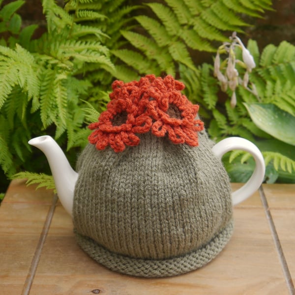 Autumn Flower Tea Cosy, Orange and Taupe Teapot... - Folksy