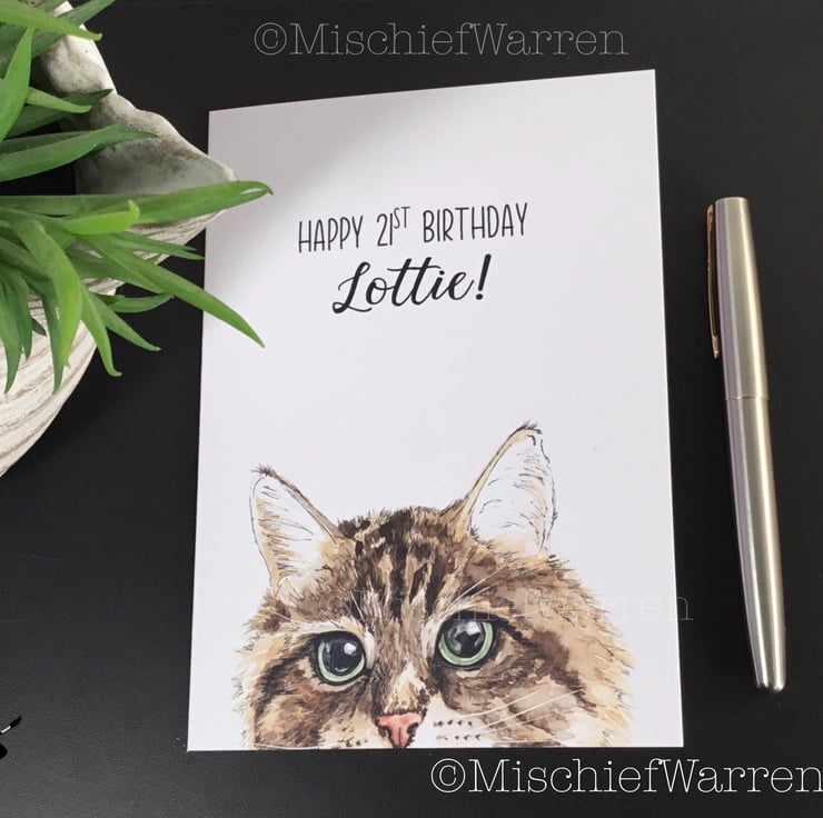 Tabby Cat Art Card. Personalised Brown Tabby Ca... - Folksy