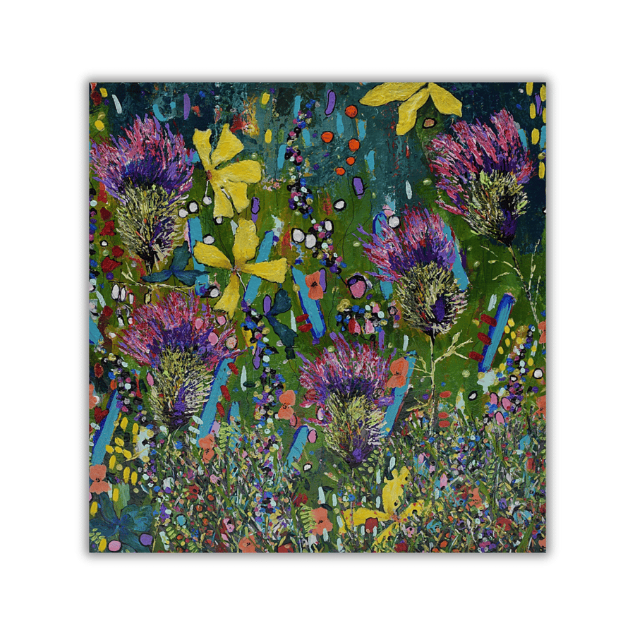 Ready to hang - abstract - thistles - acrylic -... - Folksy