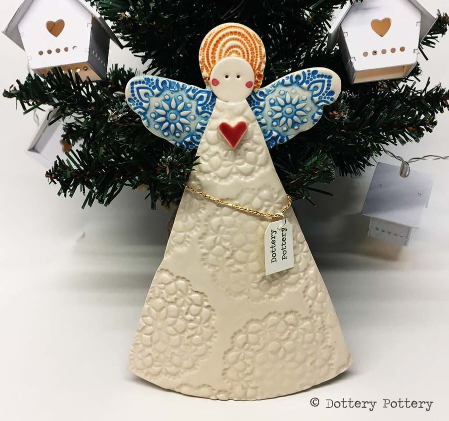 Ceramic Angel Christmas decoration Large potter... - Folksy