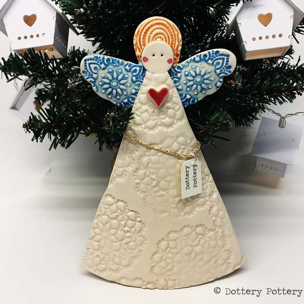 Ceramic Angel Christmas decoration Large potter... - Folksy