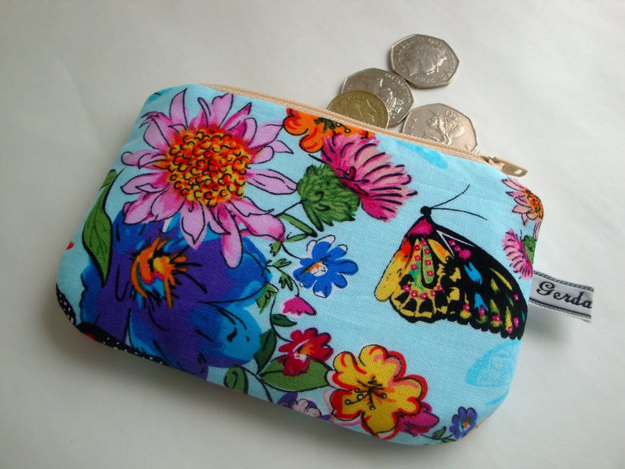 Cotton Coin Purse - butterfly - floral - Folksy