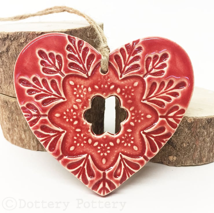 Ceramic heart hanging decoration Pottery Heart ... - Folksy