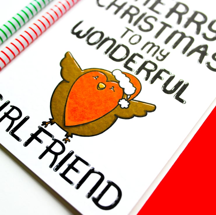 Christmas Card For Girlfriend, Cute Robin Chris... - Folksy