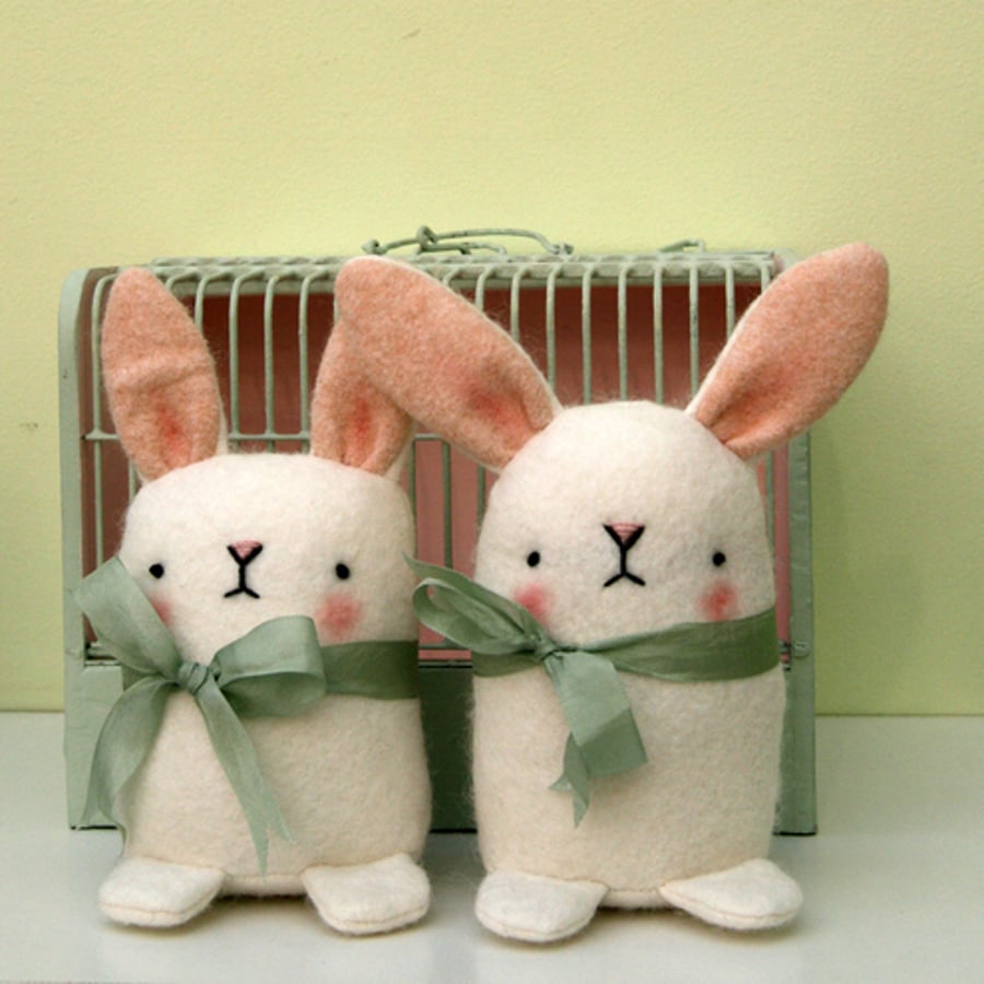 Cute white wool Felt Bunny rabbit - Folksy