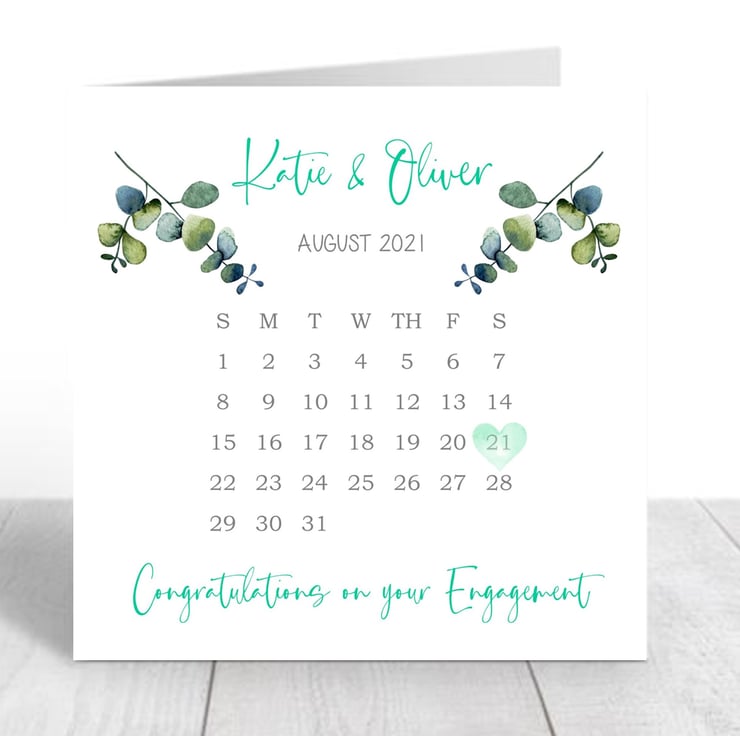 Calendar Card Personalised with Names and Date ... - Folksy