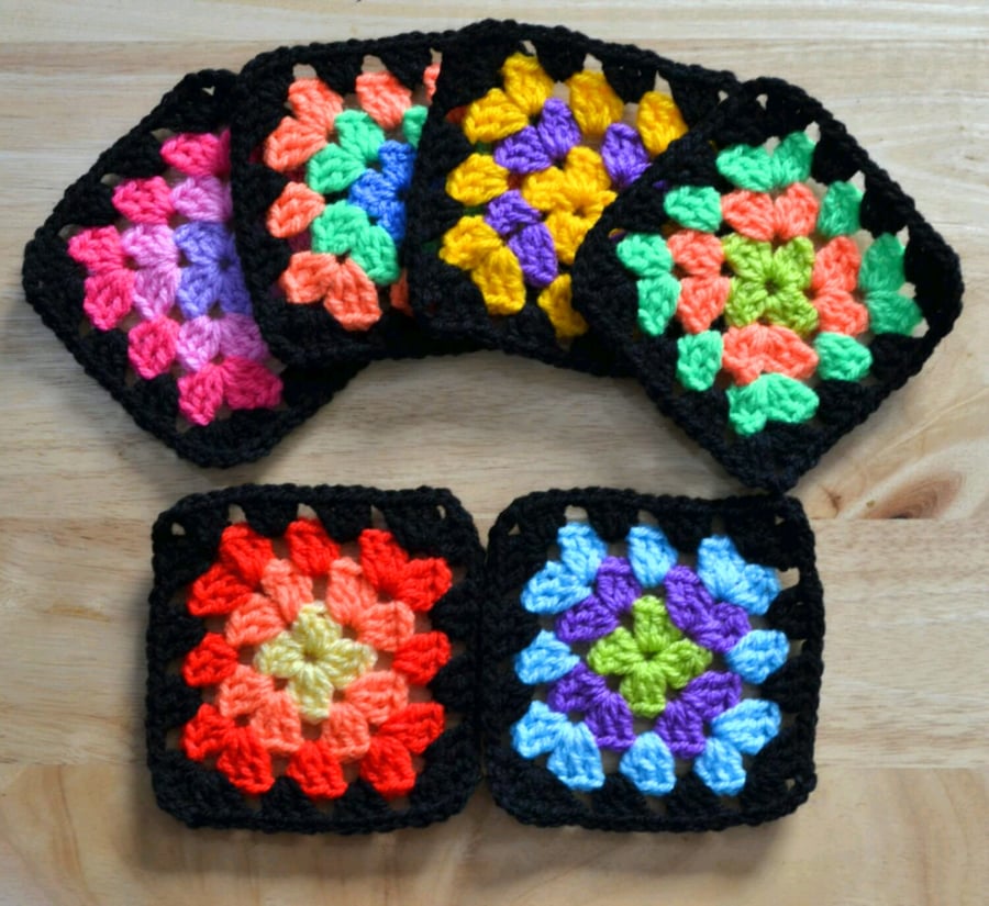 6 x Handmade 4 round Multi-Coloured Granny Squa... - Folksy