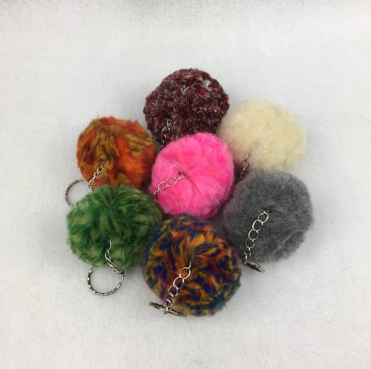 Soft, fluffy, merino wool pom pom key ring in o... - Folksy