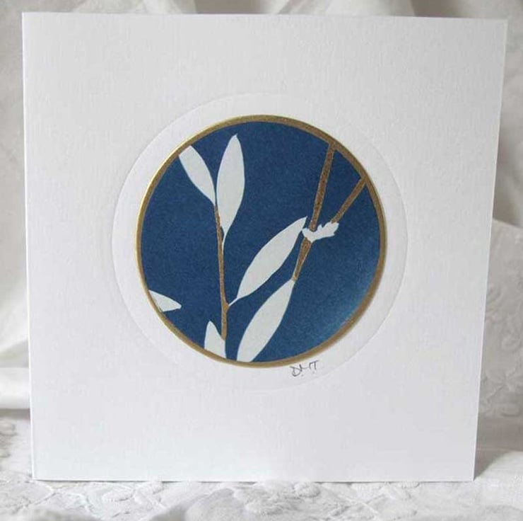 BOTANICAL CYANOTYPE PRINT CARD WITH GOLD LEAF - Folksy
