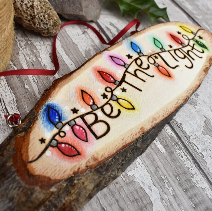 One pyrography fairy lights hanging sign. Rainb... - Folksy
