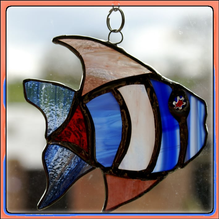 Fish Suncatcher Handmade Stained Glass Red Whit... - Folksy