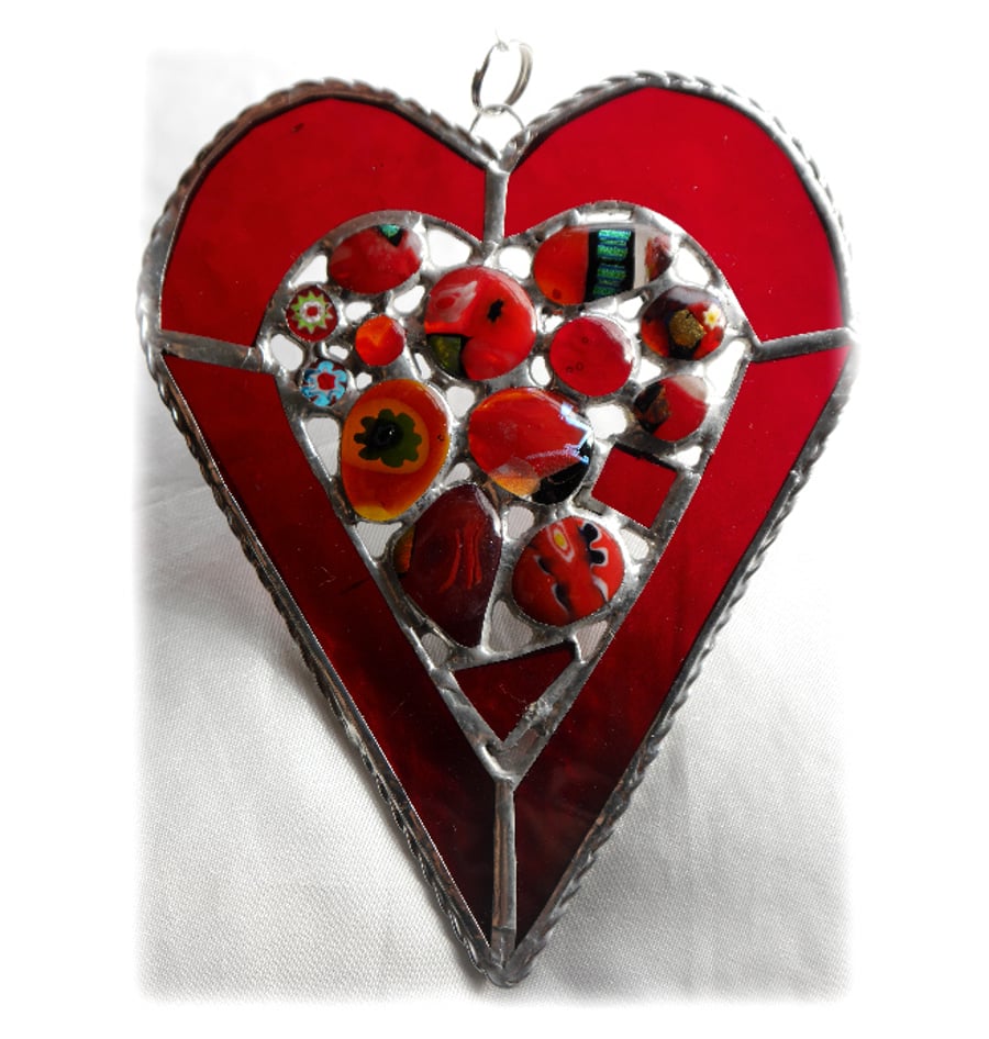 Heart Suncatcher Stained Glass Red Abstract Fused - Folksy