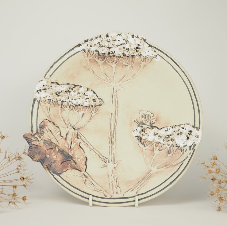 Cow Parsley Plate - Iron Oxide with Butterfly - Folksy