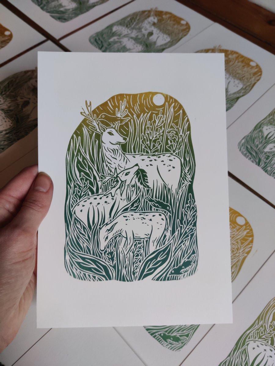 Fallow Deer a5 Lino Print - Folksy
