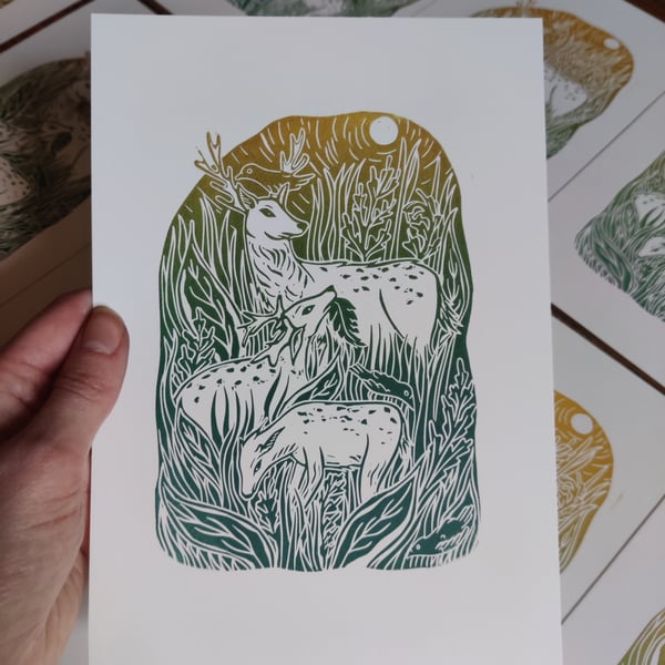 Fallow Deer a5 Lino Print - Folksy