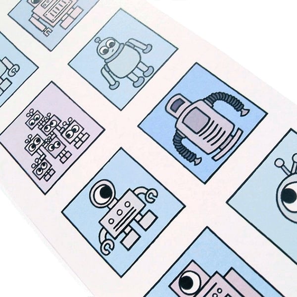 Cute Blue Robot Card - blank inside. CT-RSB - Folksy