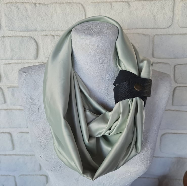 Silky satin jade green satin infinity scarf wit... - Folksy