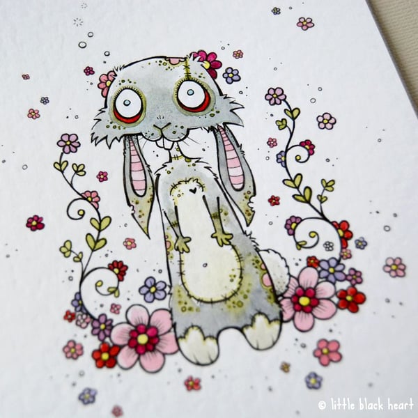 zombie easter bunny - original illustration (A6) - Folksy