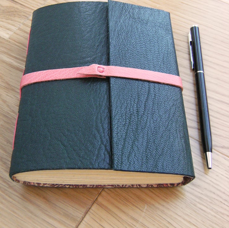 Forest Green Leather Longstitch Journal Notebook - Folksy