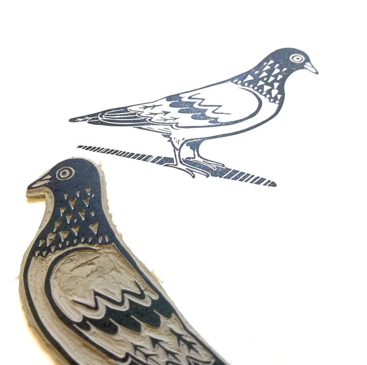 Pigeon A5 Linocut Print - Folksy