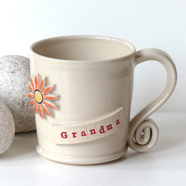 Grandma - White Cream Mug, Ceramic Pottery H... - Folksy