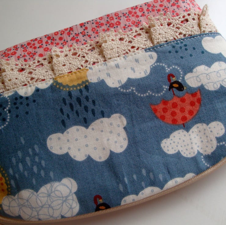 Cotton Make Up Bag - lace trim - wipe clean lin... - Folksy