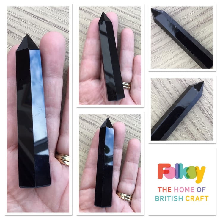 Inky Black Slim Obsidian Standing Point, Home D... - Folksy