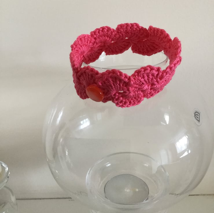 Crochet Bracelet in Salmon Pink - Folksy