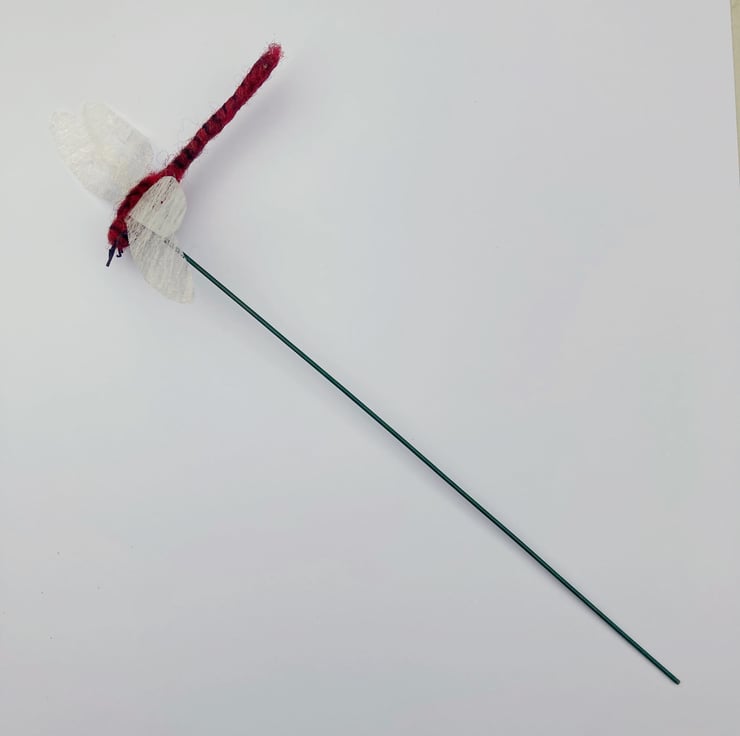 Needle felted dragonfly plant stake, red - Folksy