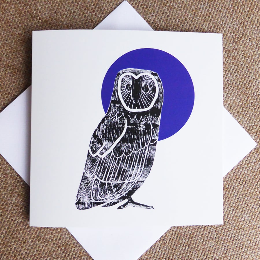 Owl & Blue Moon square card - Folksy