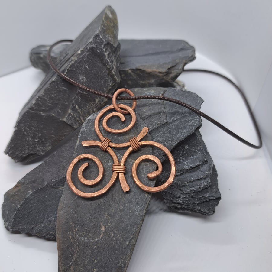 Celtic Copper Triskele Pendant: Handcrafted Ham... - Folksy