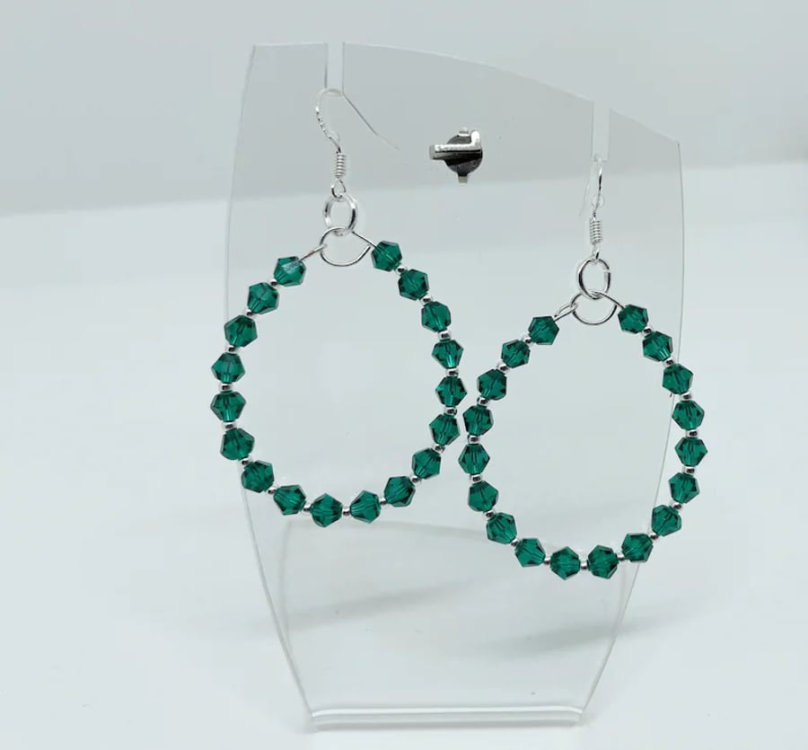Tear Drop Hoop Pierced Earrings Dark Green 4 ... - Folksy