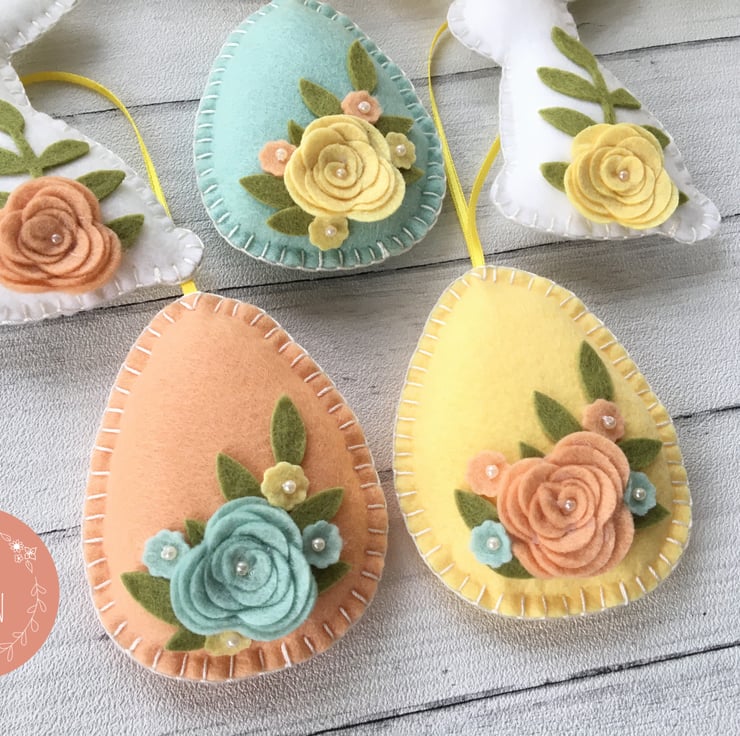 PRE ORDER - Set of 5 felt hanging Easter orname... - Folksy