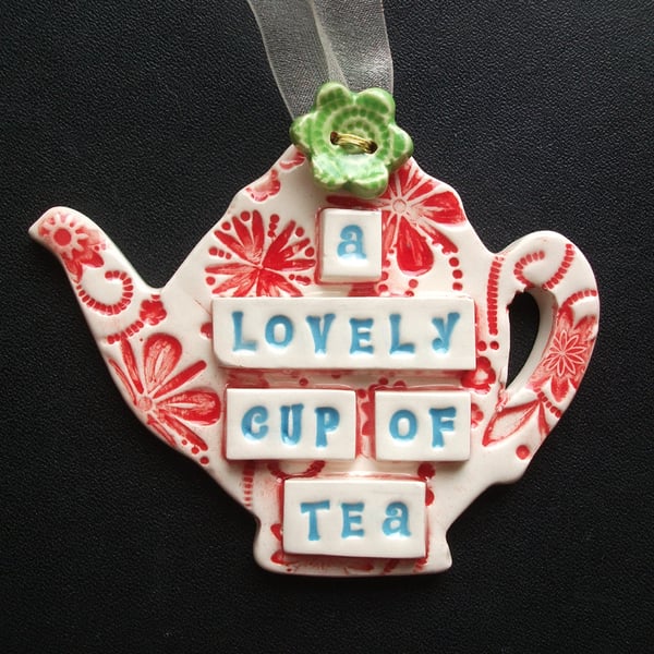 Ceramic teapot decoration with button flower - Folksy