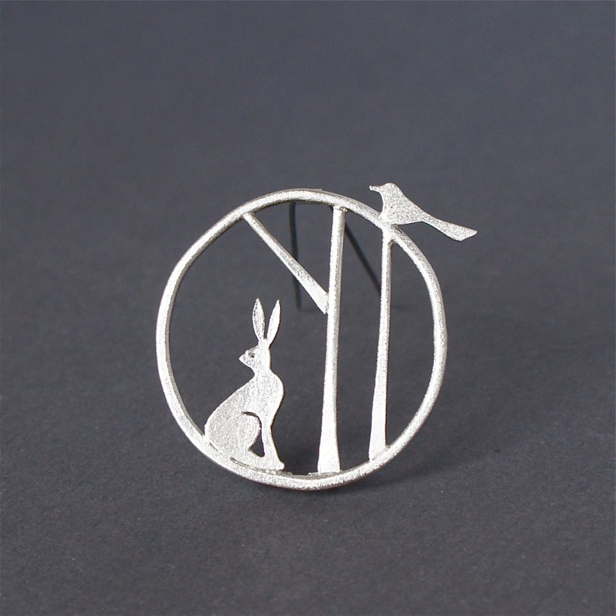 Edge of the woods hare brooch - Folksy