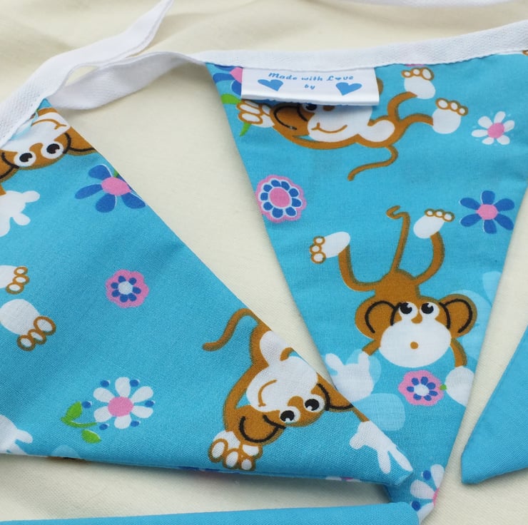 Bunting blue jungle design, monkey animal bunti... - Folksy