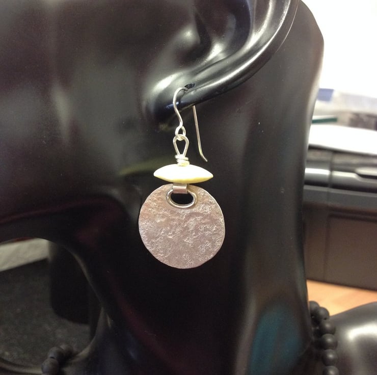 Large silver disc earrings with African glass - Folksy