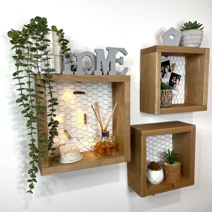 Farmhouse chicken wire boxed shelves multiple c... - Folksy