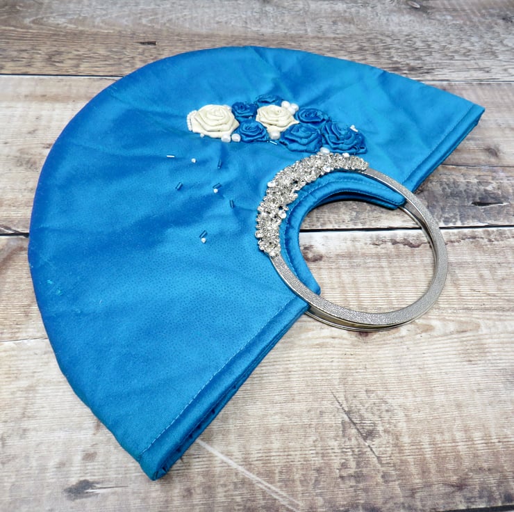 Blue silk decorated evening bag. Wedding bag. P... - Folksy