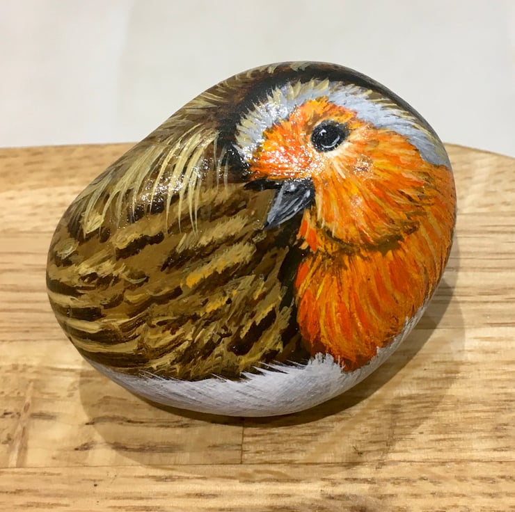 Robin hand painted pebble garden rock wildlife ... - Folksy