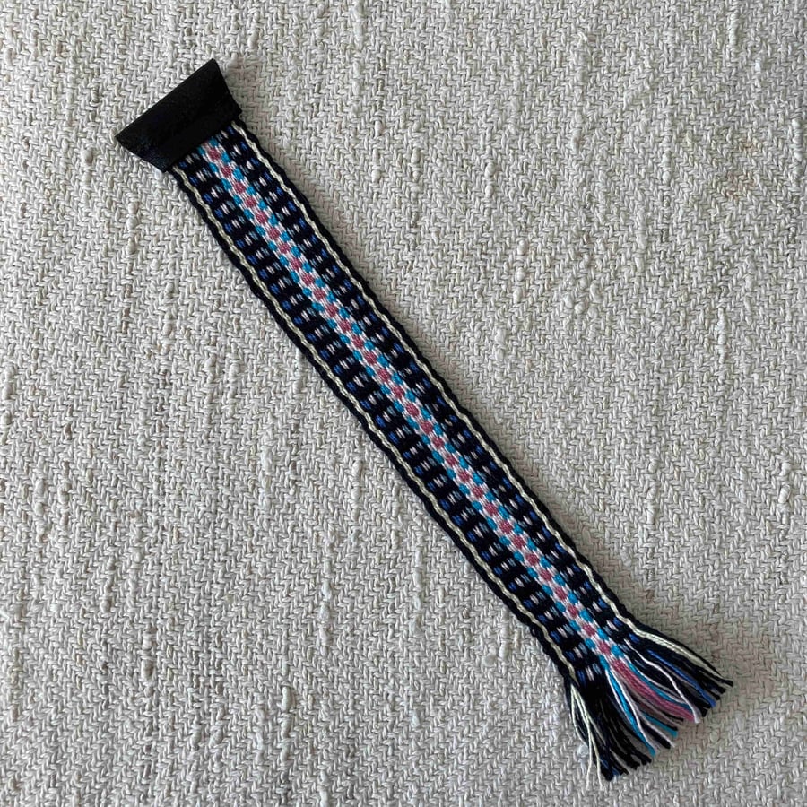 Hand Woven Bookmark - White Blue Black Pink Sam... - Folksy