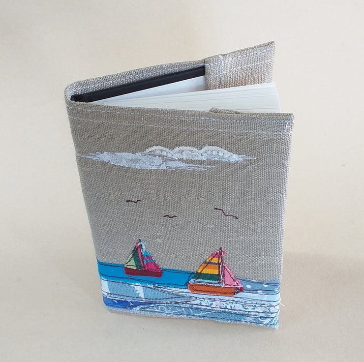 A6 Notebook with an Embroidered Seascape on a R... - Folksy