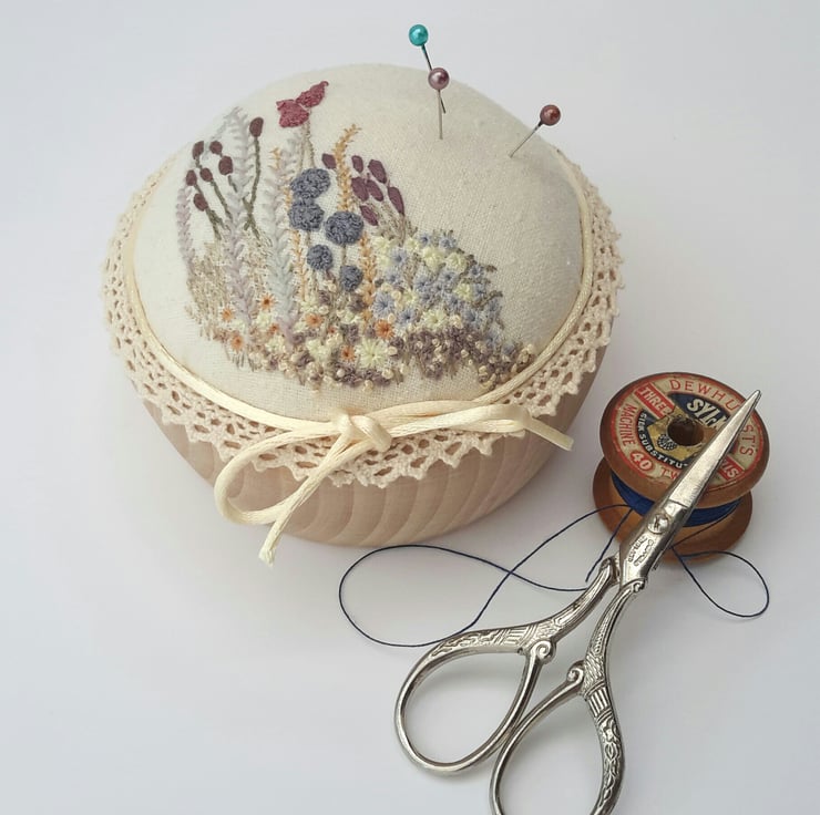 Hand Embroidered Pincushion, Cupcake Pin Cushio... - Folksy