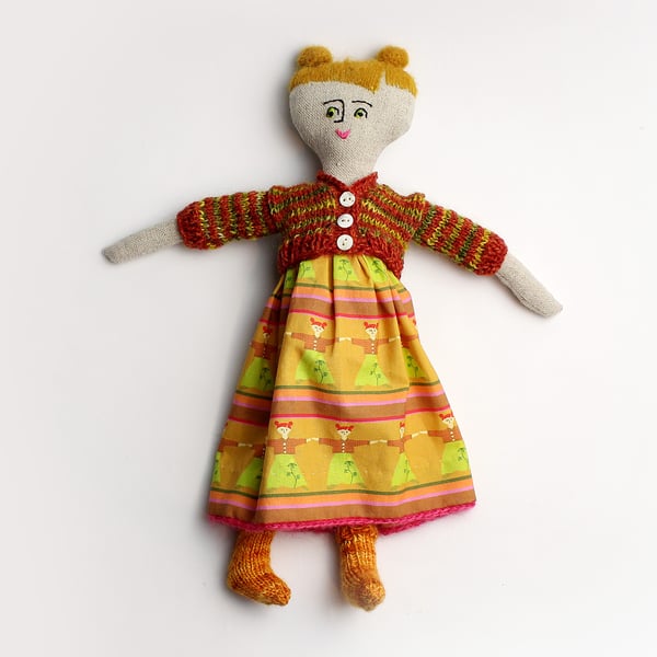 Jenny rag doll with dolly printed dress and han... - Folksy
