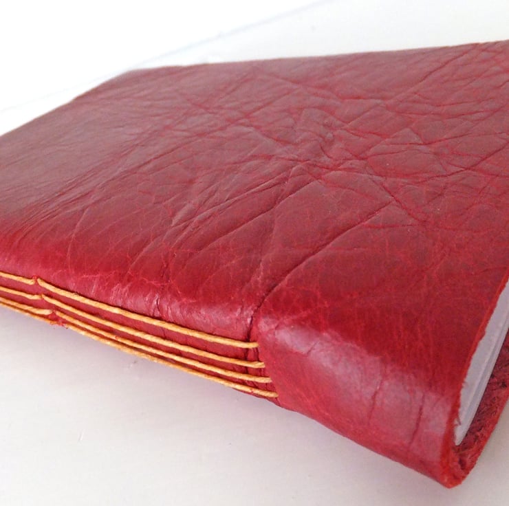 Red Leather journal, Hand sewn Leather Notebook - Folksy