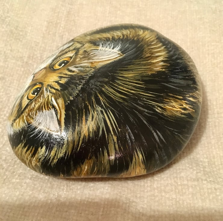 Cat hand painted pebble large garden rock art p... - Folksy