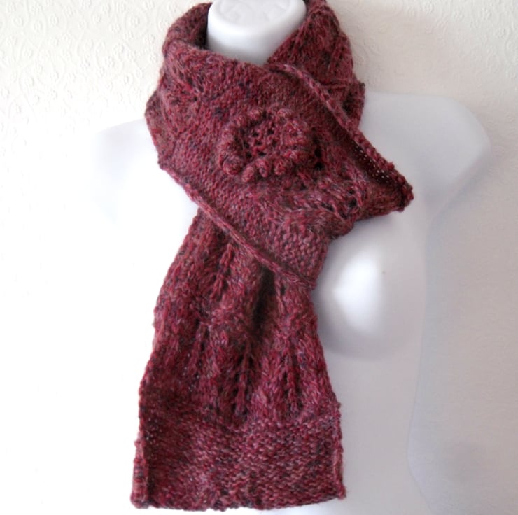 Maroon Infinity Scarf with flower detail , HALF... - Folksy