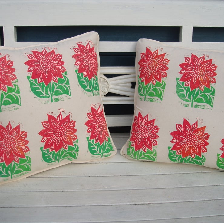 Hand printed floral cushion - Folksy